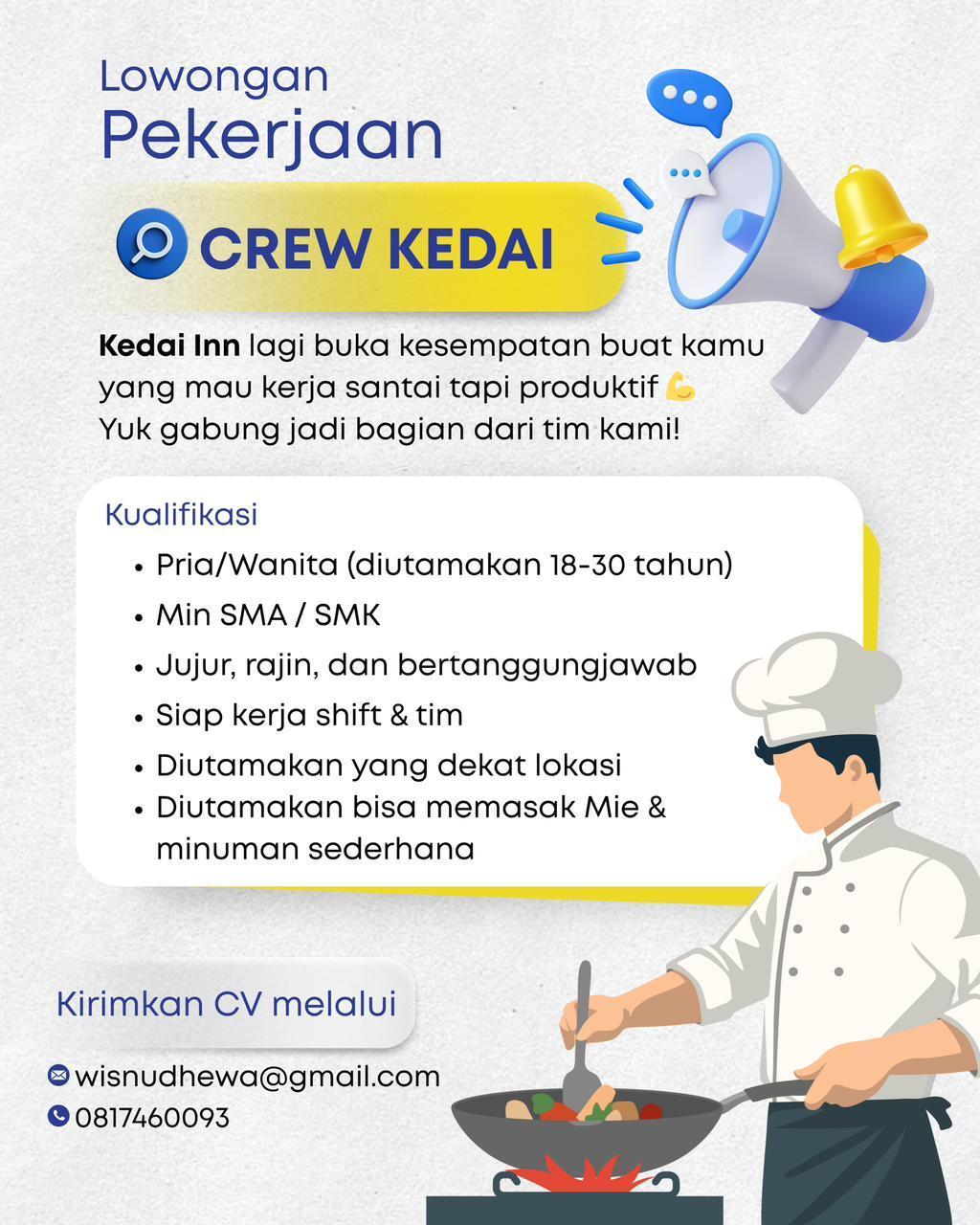 Lowongan Kerja Crew Kedai di Kedai Inn - LokerJogja.ID