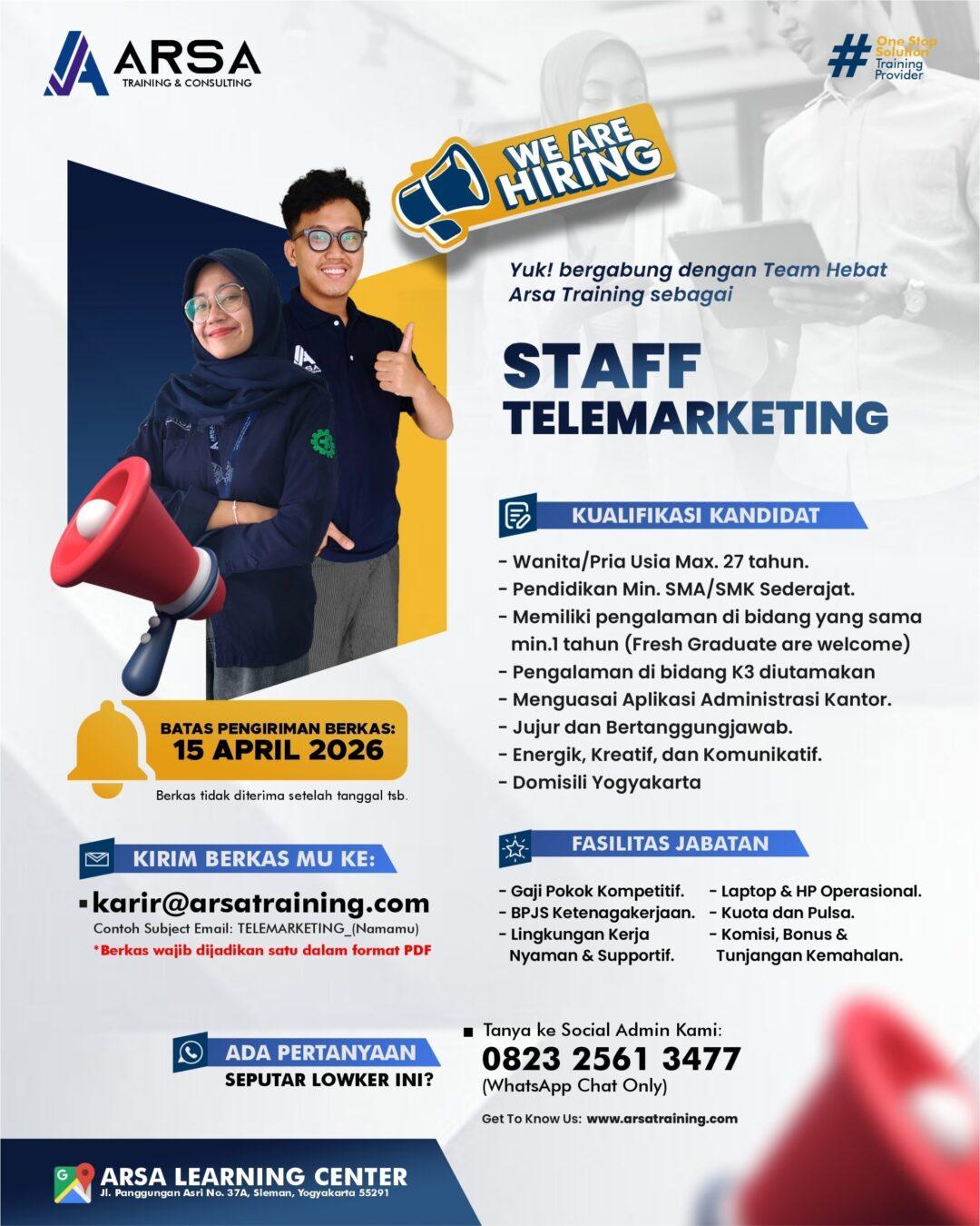 Lowongan Kerja Staff Telemarketing di PT. Arsa Jaya Prima (Arsa ...