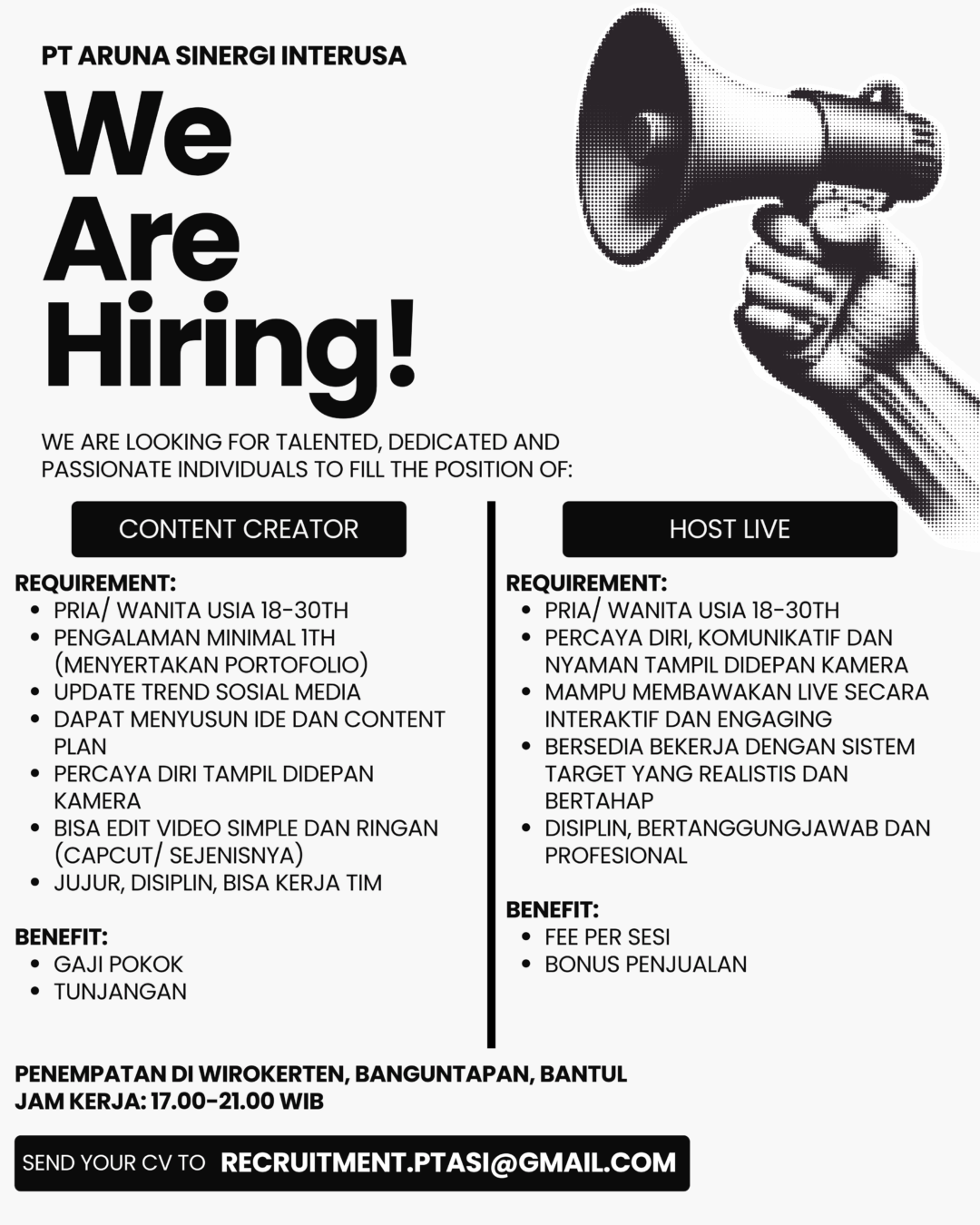 Lowongan Kerja Content Creator - Host Live di PT. Aruna Sinergi ...