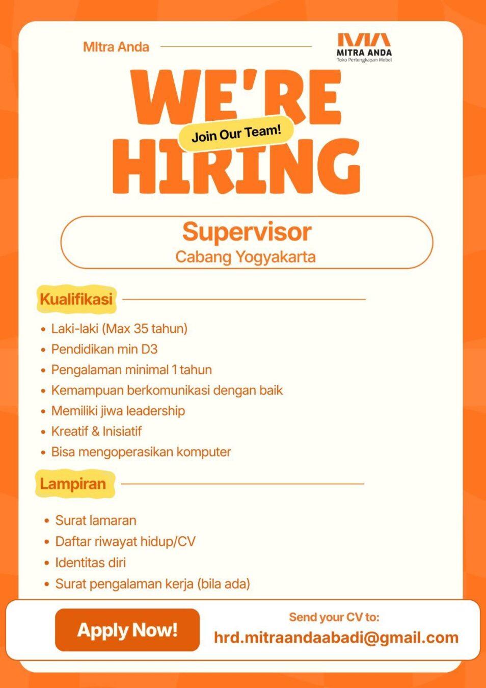 Lowongan Kerja Supervisor di PT. Mitra Anda Abadi - LokerJogja.ID
