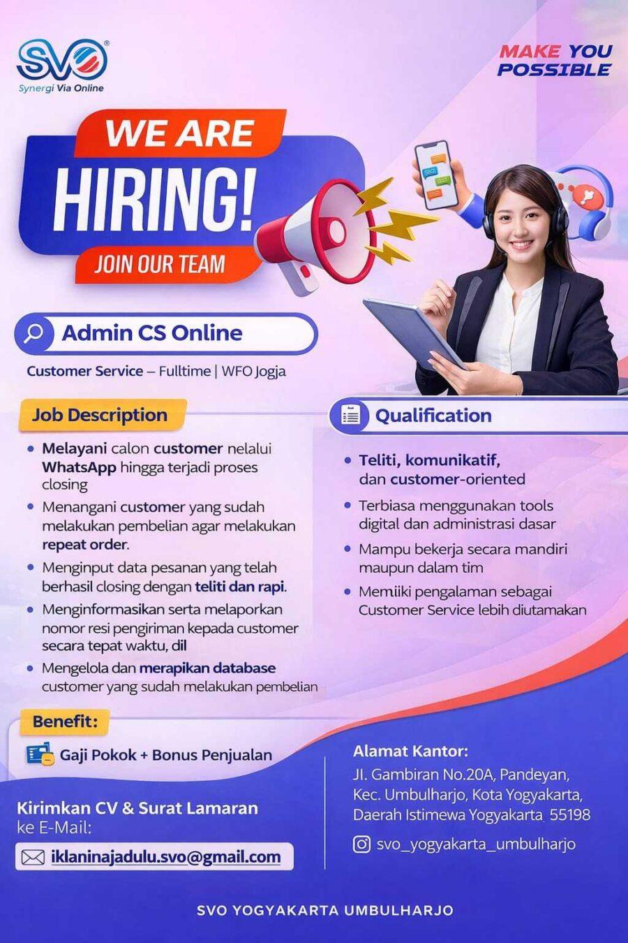 Lowongan Kerja Admin CS Online di SVO Yogyakarta Umbulharjo - LokerJogja.ID