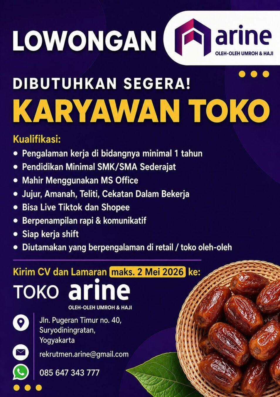 Lowongan Kerja Karyawan Toko di Toko Arine Oleh Oleh Umroh dan Haji ...