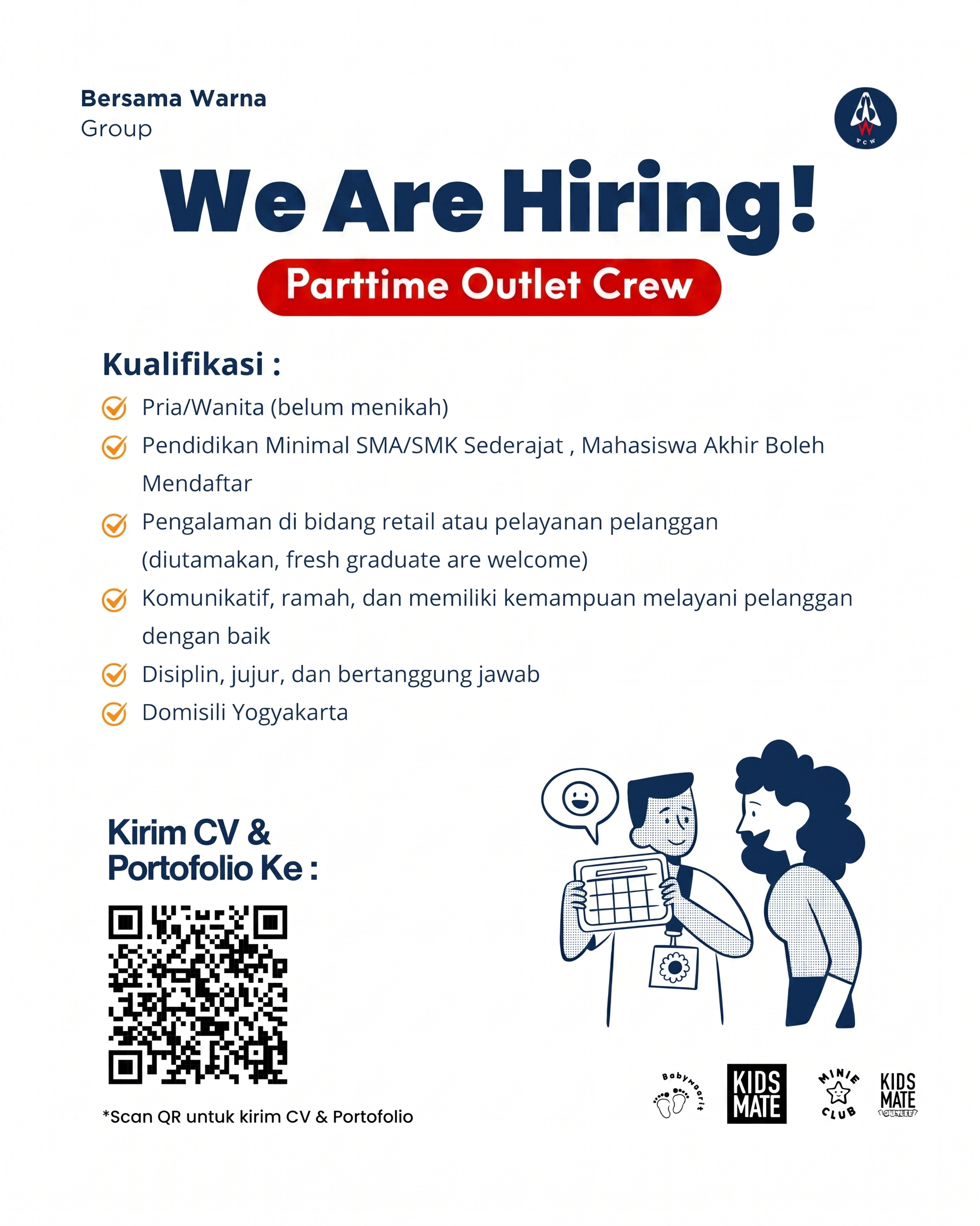 Lowongan Kerja Part Time Outlet Crew di CV. Berkarya Bersama Warna ...