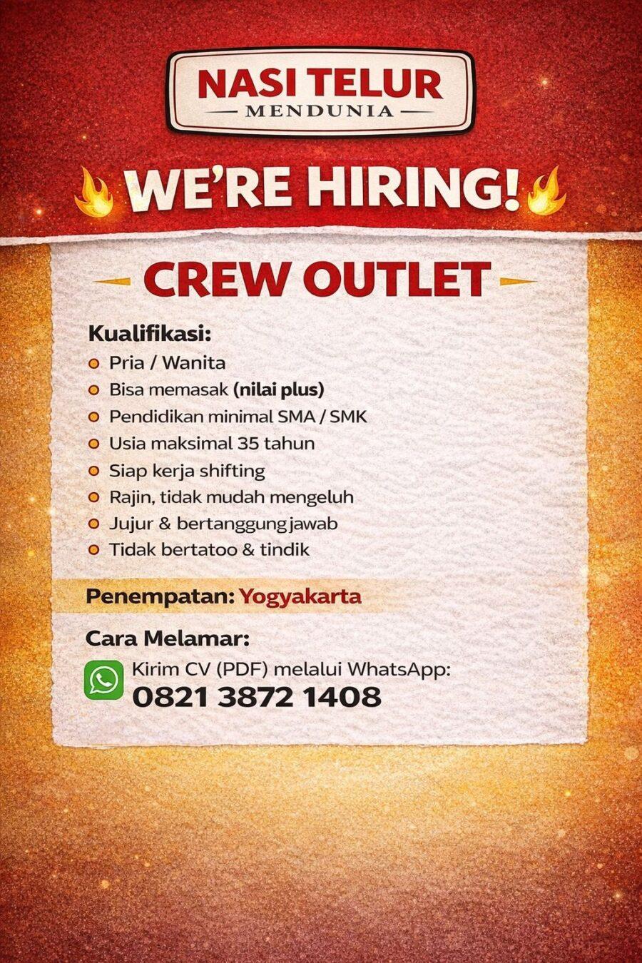 Lowongan Kerja Crew Outlet di Nasi Telur Mendunia - LokerJogja.ID