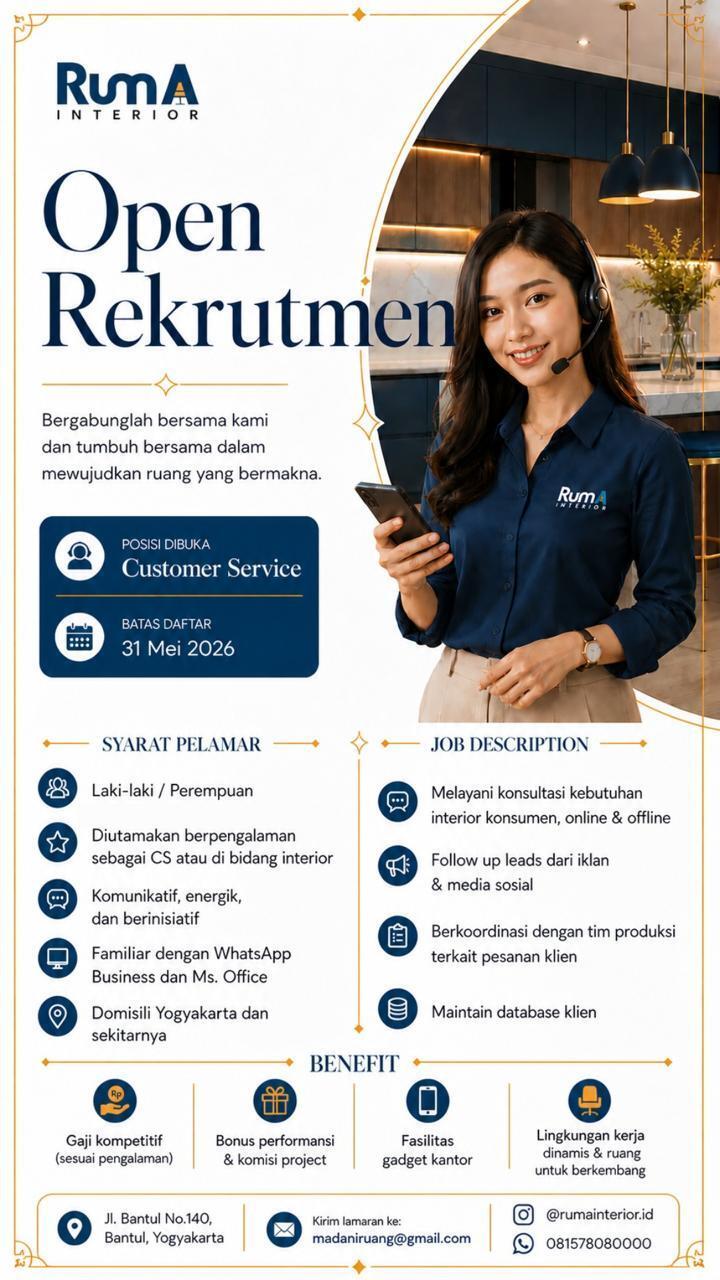 Lowongan Kerja Customer Service di Ruma Interior - LokerJogja.ID