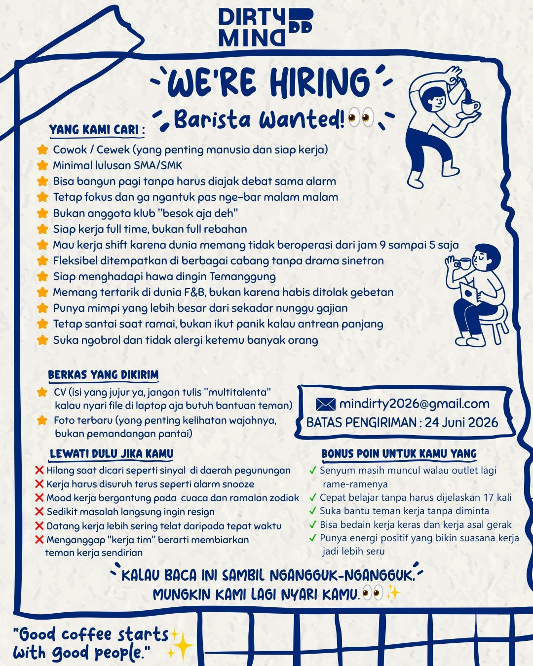Lowongan Kerja Barista di Dirty Mind Coffee - LokerJogja.ID