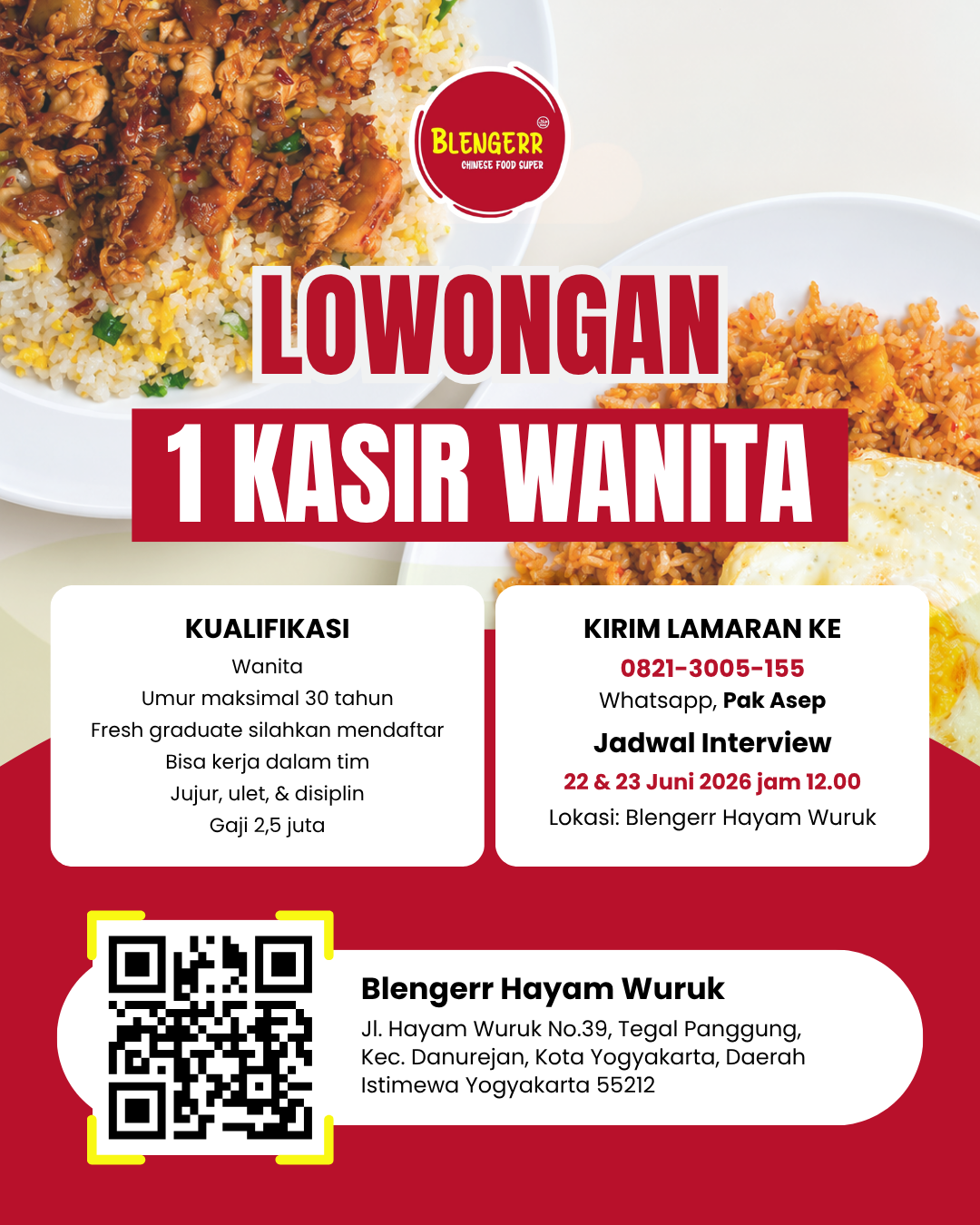 Lowongan Kerja Kasir Wanita Rumah Makan Blengerr Chinese - LokerJogja.ID
