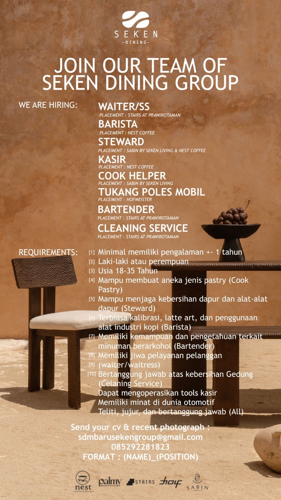 Lowongan Kerja Waiter/Waitress - Barista - Steward - Kasir - Cook ...