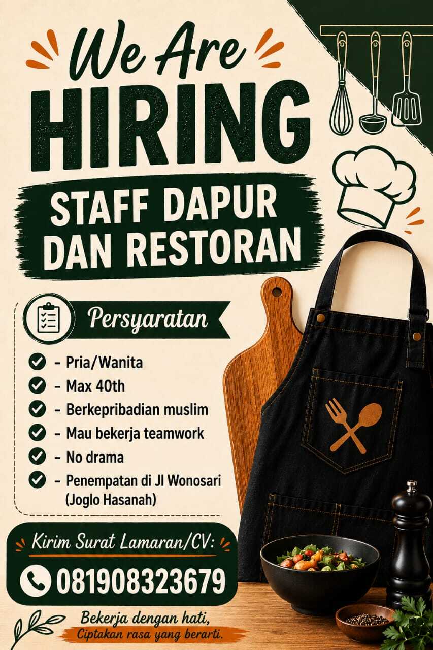 Lowongan Kerja Staff Dapur dan Restoran di Sop Sapi Jogokaryan ...